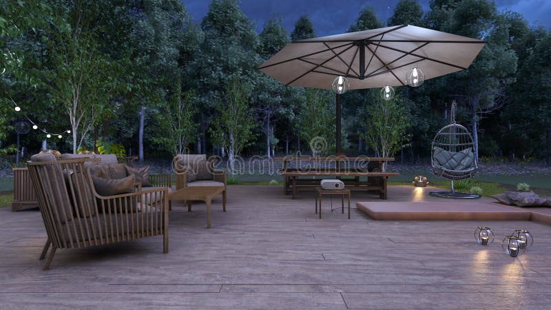 3D Rendering of the Wood Deck Stock Illustration - Illustration of ...