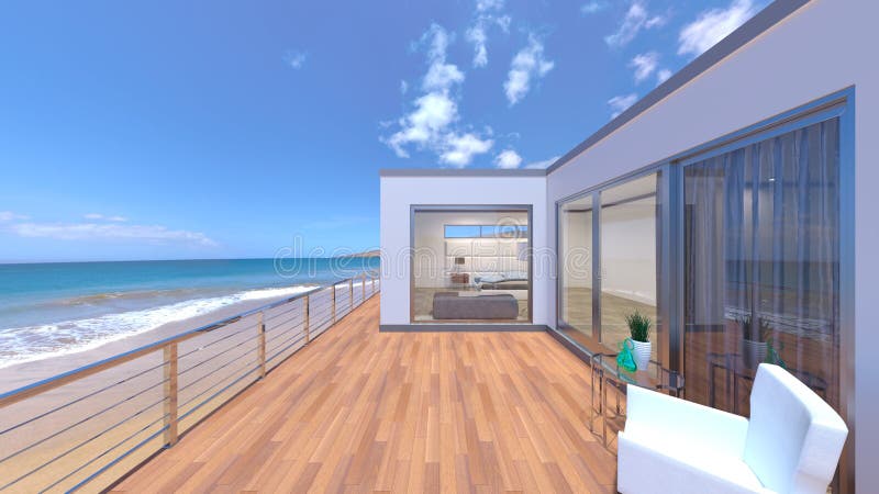 3D Rendering of the Wooden Balcony Stock Illustration - Illustration of ...