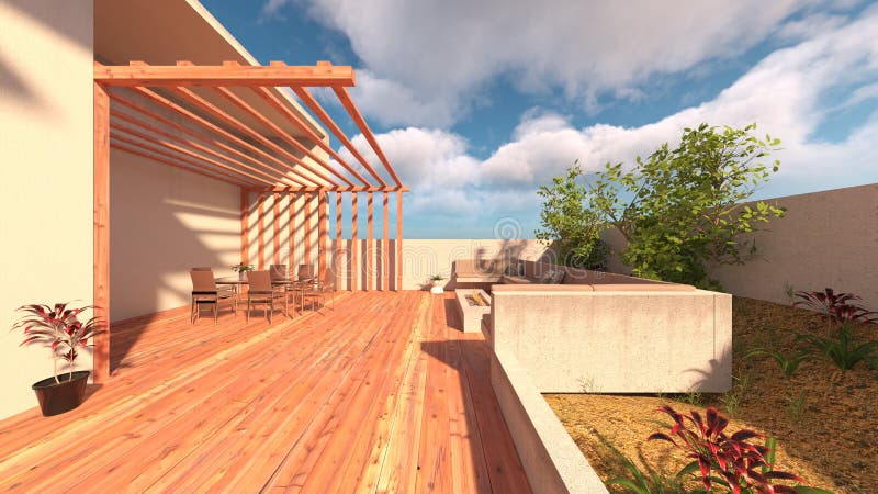 3D Rendering of the Wooden Balcony Stock Illustration - Illustration of ...