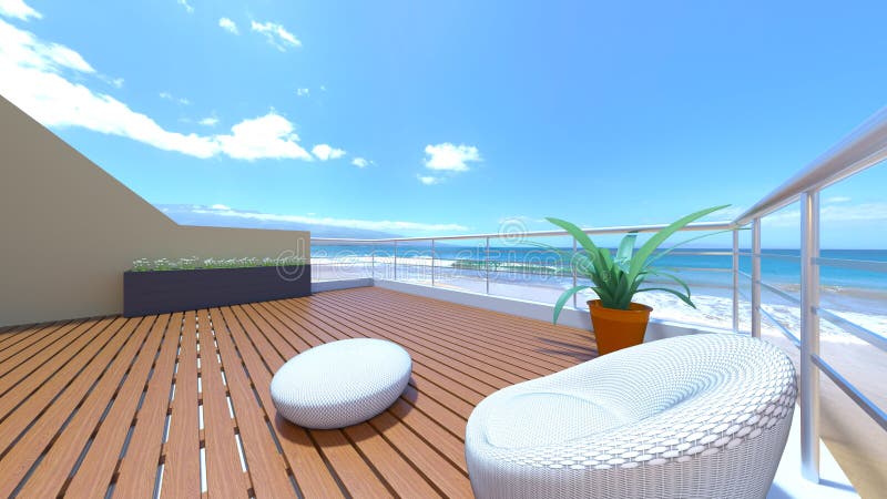 3D Rendering of the Wooden Balcony Stock Illustration - Illustration of ...