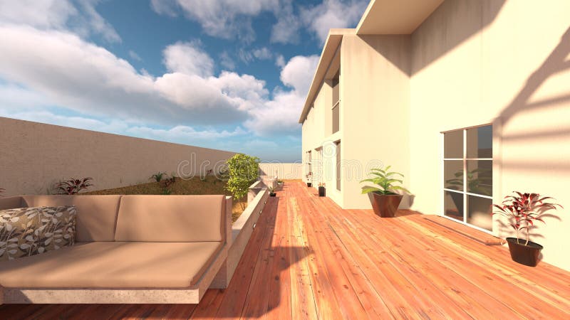3D Rendering of the Wooden Balcony Stock Illustration - Illustration of ...