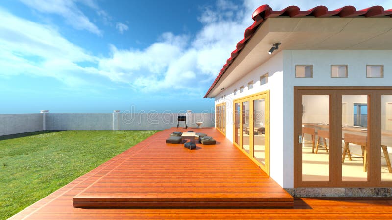 3D Rendering of the Wooden Balcony Stock Illustration - Illustration of ...