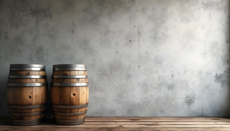 3d Rendering of Wooden Barrels in Front of a Grunge Wall Stock ...