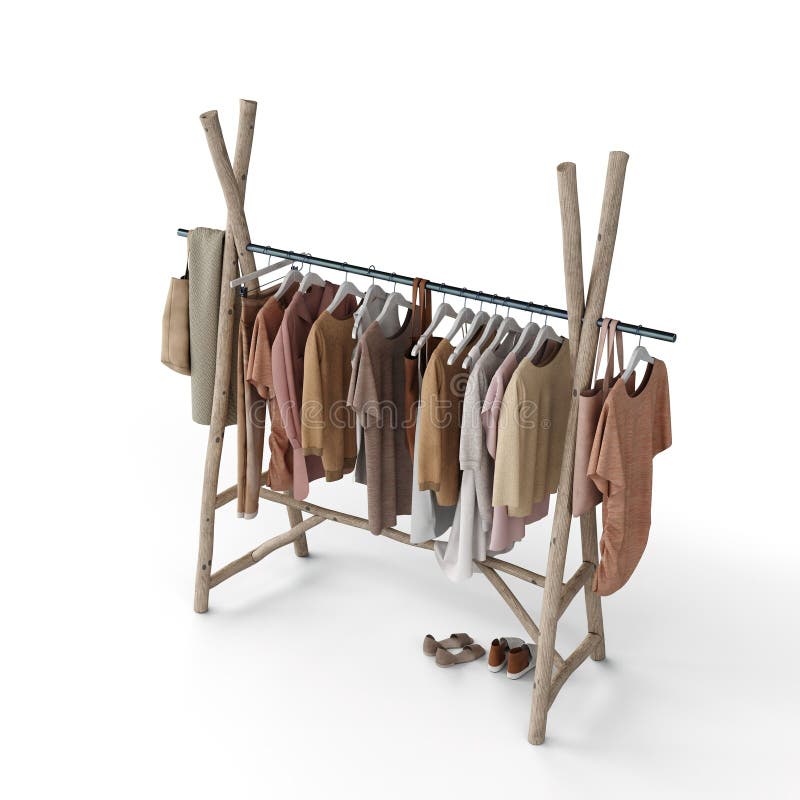 3d Rendering Wooden Clothing Rack Stock Illustration - Illustration of ...