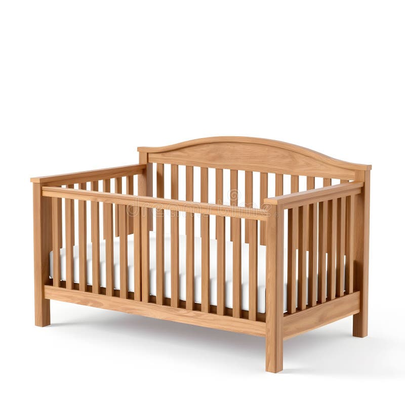 Wooden Cot Bed Isolated on White Background. 3d Rendering Stock ...