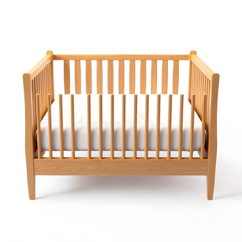 Wooden Cot Bed Isolated on White Background. 3d Rendering Stock ...