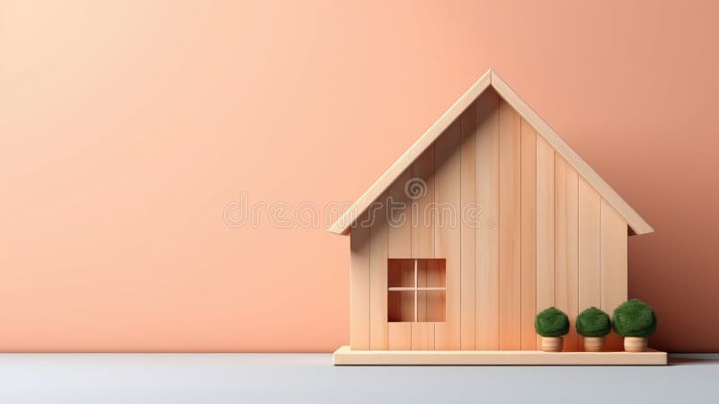 3D Rendering of a Wooden Model of a House on a Wooden Base. Stock ...