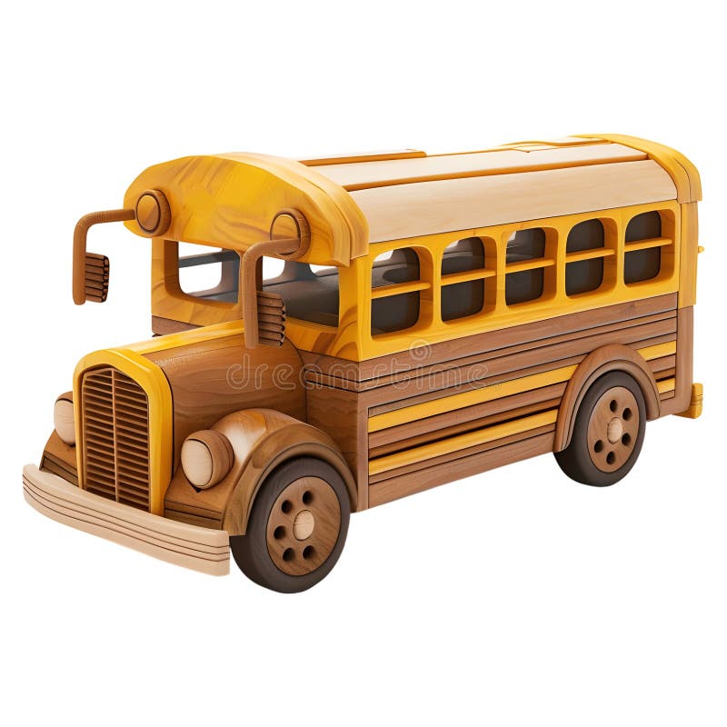 3D Rendering of a Wooden School VAN Toy on Transparent Background - Ai ...