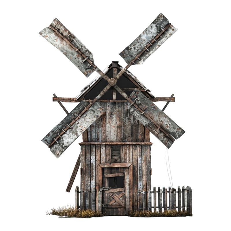 3D Rendering of a Wooden Wind Power Turbine on Transparent Background ...