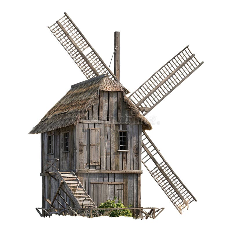 3D Rendering of a Wooden Wind Power Turbine on Transparent Background ...