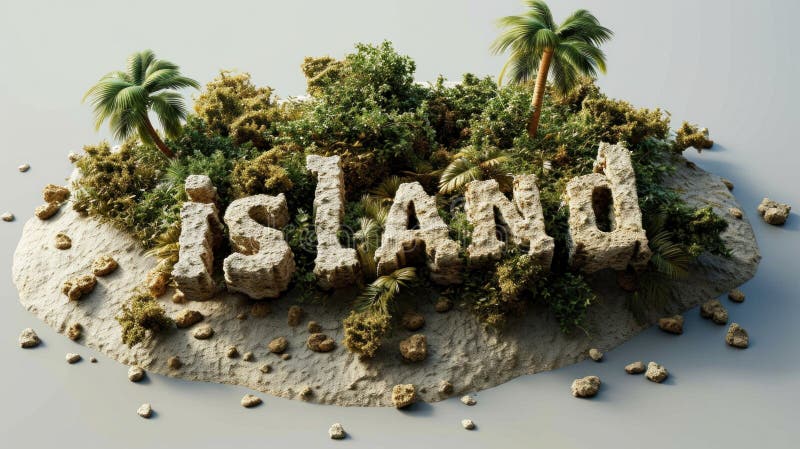 A 3d Rendering of the Word Island Made Out of Rocks, AI Stock ...