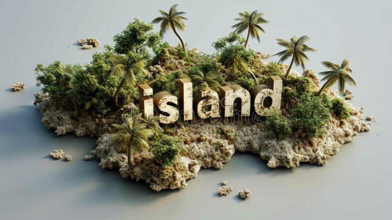 A 3d-like Image of a Word Island at Island with Palm Trees, AI Stock ...