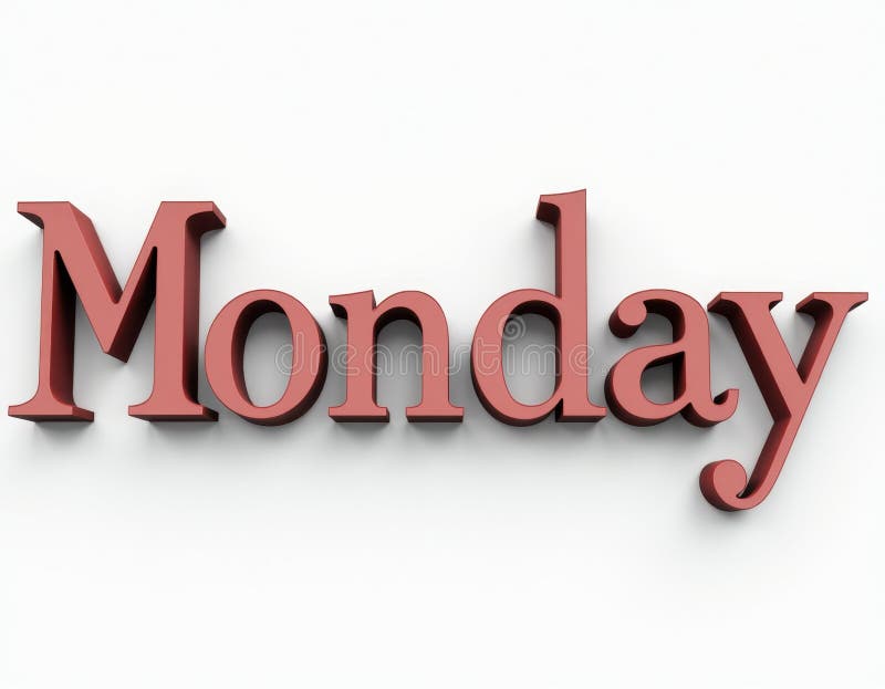 3D Rendering of the Word Monday in Red Letters on a Light Background ...