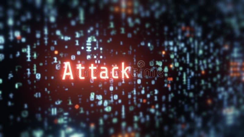 3D Rendering of Wording Attack in Glowing Red Color with Blur Binary ...