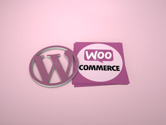 3d Rendering of the WordPress Logo and Woo Commerce Against a Pink ...