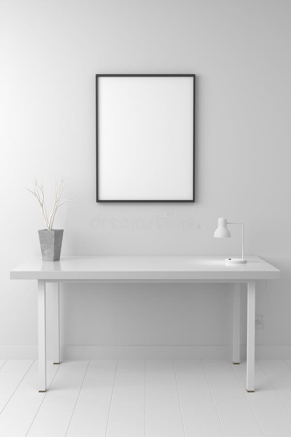3d Rendering of Working Desk with Picture Frame Stock Illustration ...