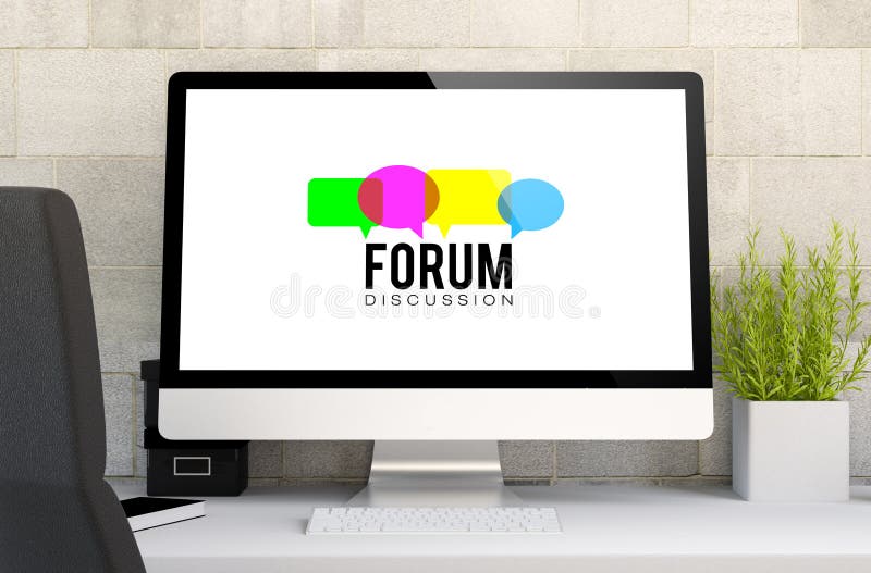 Workspace with Forum Chat Computer Stock Photo - Image of debate, desk ...