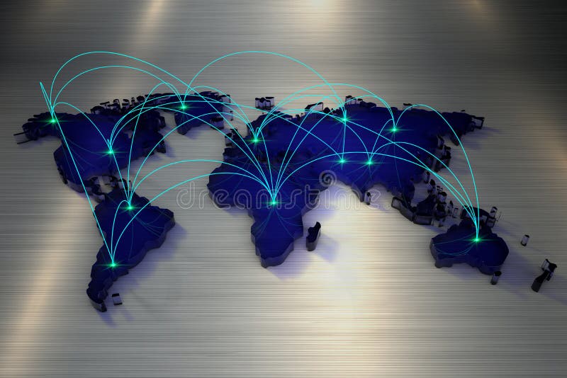 3d Rendering World Map Connected by a Network of Rays Stock ...