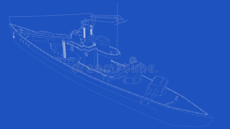 3d Rendering of a WW2 Battleship Blueprint Stock Illustration ...