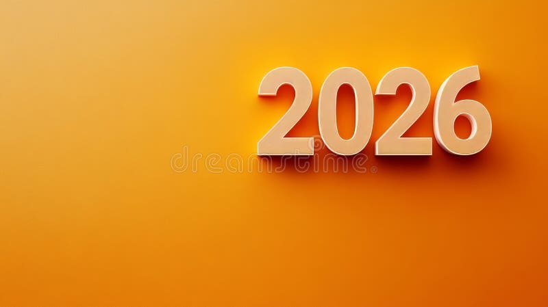 3D Rendering of Year 2026 Numbers on Vivid Orange Background ...