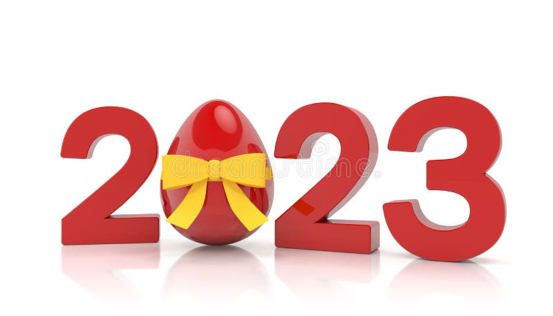 3d Rendering of the Year 2023 in Red with the Number Zero As Easter Egg ...