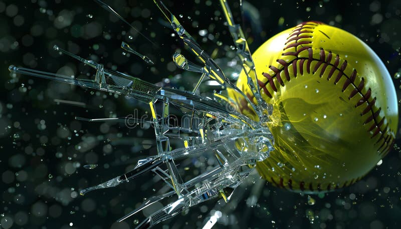 3D Rendering of a Yellow Ball Breaking Glass Stock Illustration ...