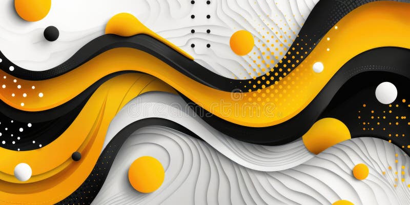 A 3D Rendering of a Yellow and Black Wave Pattern with Halftone Dots ...