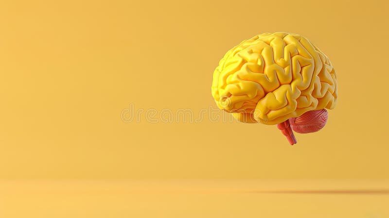 A 3D Rendering of a Yellow Brain Floating Against a Yellow Backdrop ...