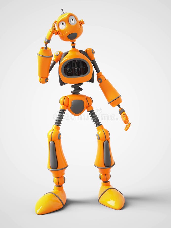 Yellow Cartoon Robot Thinking about Something. Stock Illustration ...