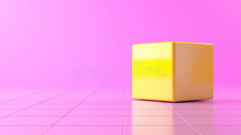A 3D Rendering of a Yellow Cube on a Pink Tiled Floor. Stock ...