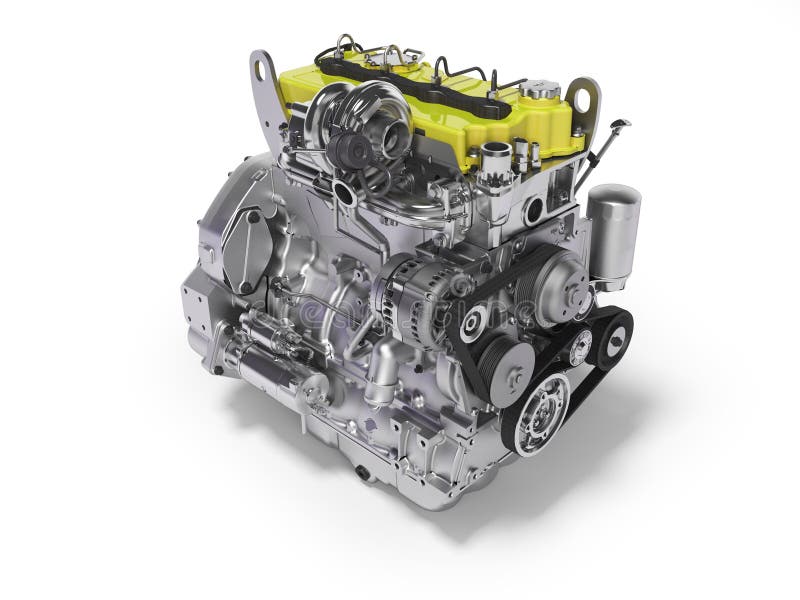 Yellow Engine for Car Assembly with Gearbox Rear View 3D Render on ...