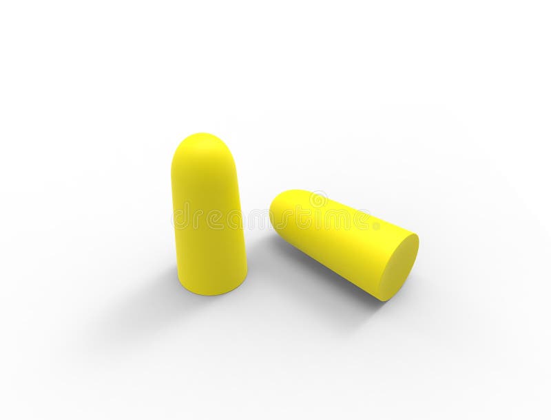 3D Rendering of Yellow Ear Plugs Isolated on White Background Stock ...