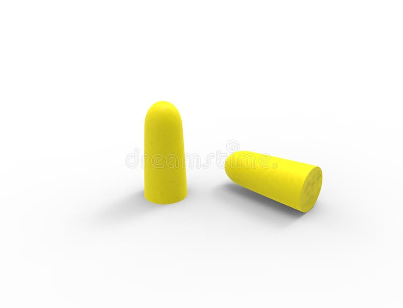 3D Rendering of Yellow Ear Plugs Isolated on White Background Stock ...