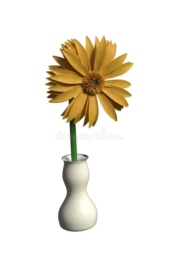 3D Rendering of Yellow Gerbera Daisy in a White Vase Stock Illustration ...