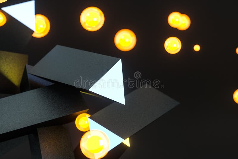 3d Rendering, Yellow Glowing Triangle Pillar with Dark Background Stock ...