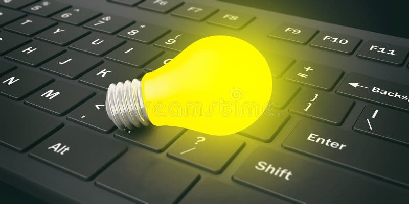 3d Rendering Yellow Light Bulb on a Keyboard Stock Illustration ...