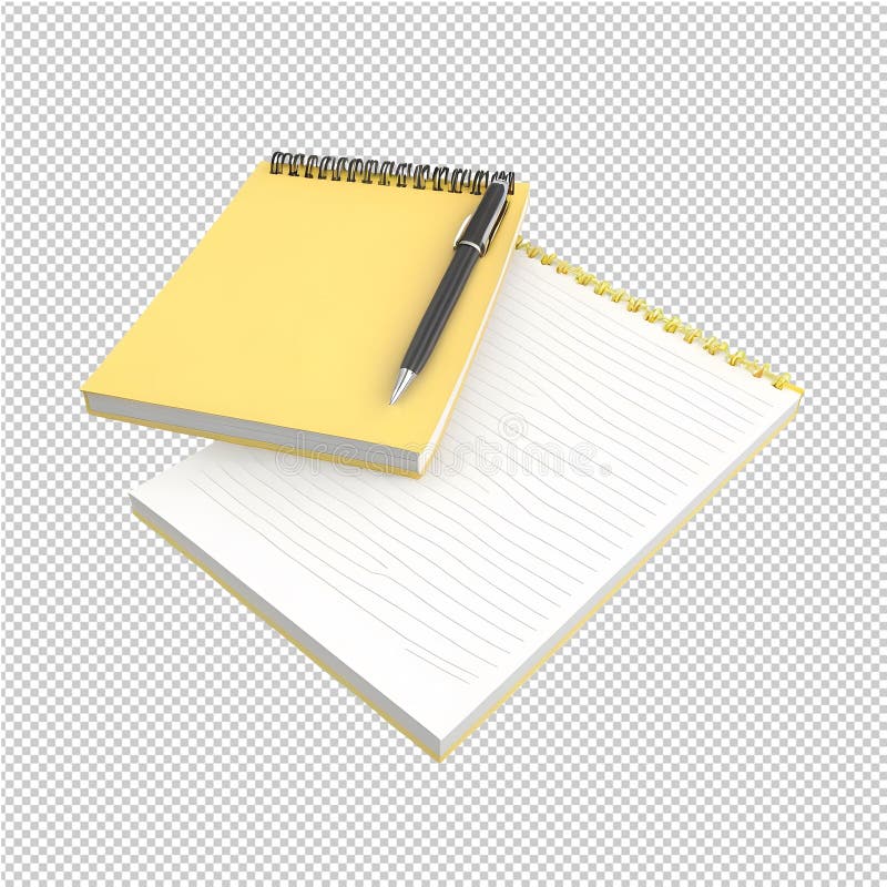 3D Rendering Yellow Notepad Isolated on Transparent Background Stock ...