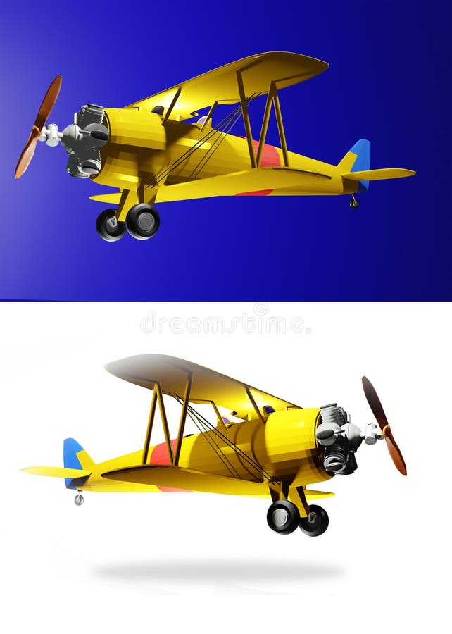 3D Rendering. 3d Rendering of Yellow Old Biplane Aircraft on White and ...