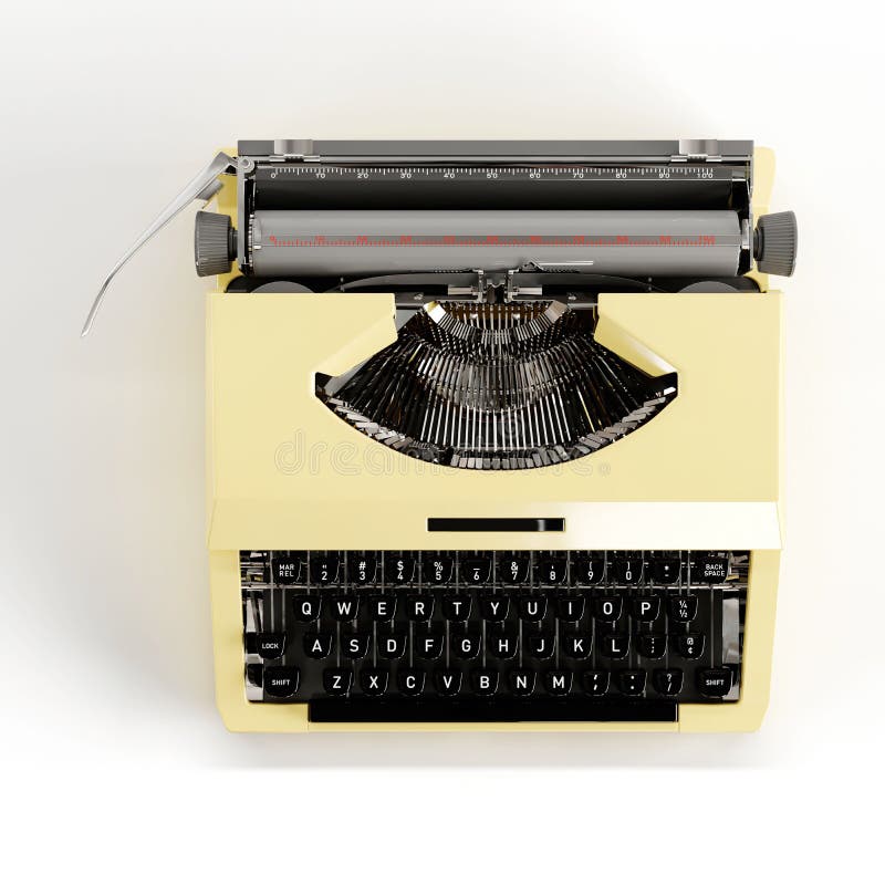 3D Rendering of a Yellow Old Typing Machine Isolated on a White ...