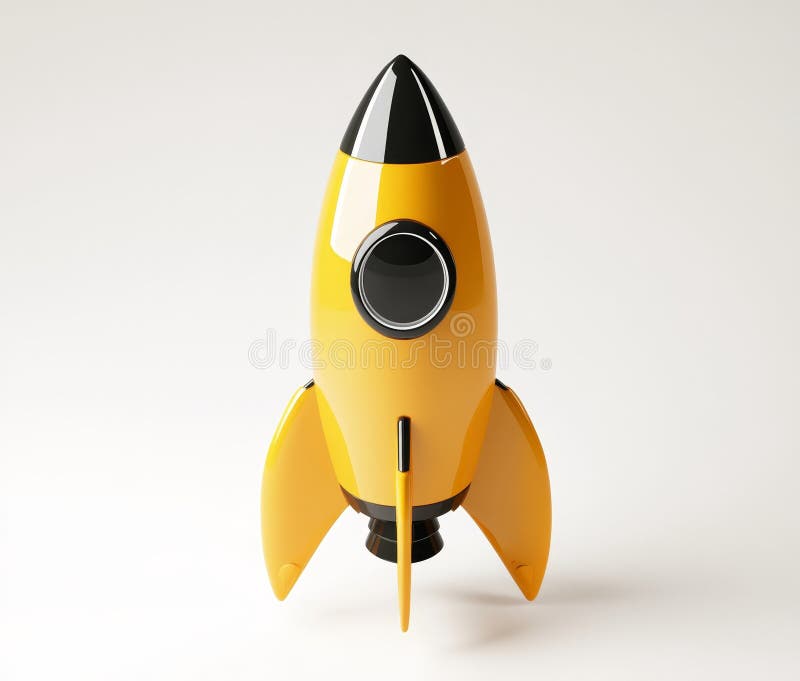 A 3D Rendering of a Yellow Rocket in Antique Style on a White ...