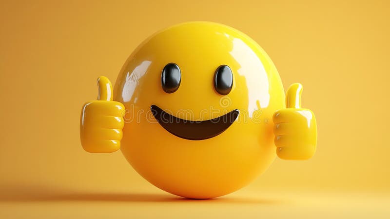 3D Rendering of a Yellow Smiley Emoticon with Two Thumbs Up Gestures ...