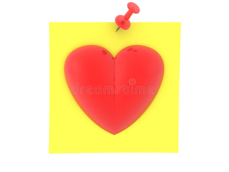 3D Rendering of Yellow Sticky Note with Red Heart on it Stock ...