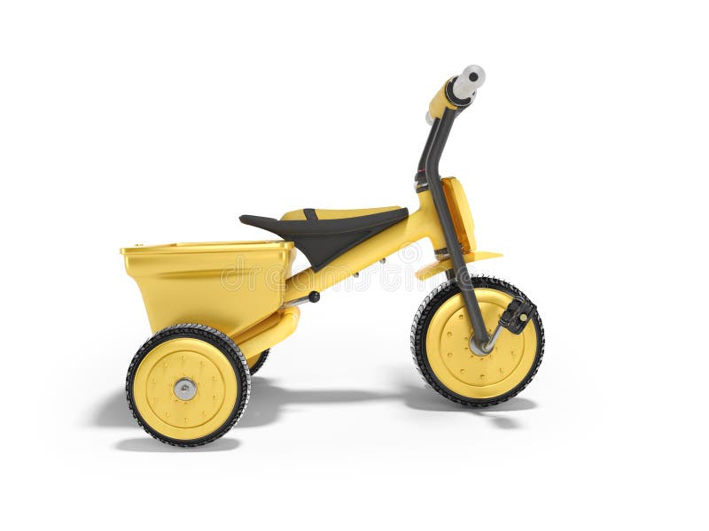 3D Rendering Yellow Tricycle for Child Side View on White Background ...