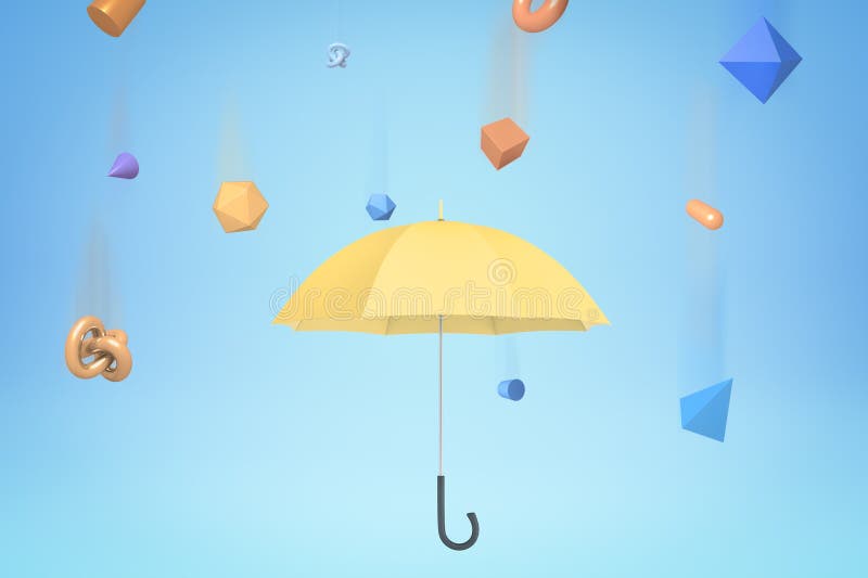 3d Rendering of Yellow Umbrella Under the Rain of Different Geometric ...