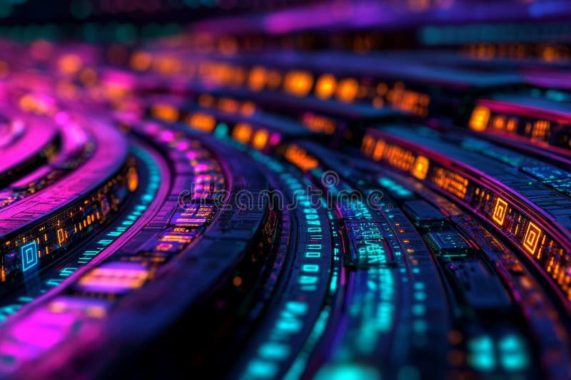 3D RenderingA Dark Blue Backdrop Featuring Abstract Data Streams ...