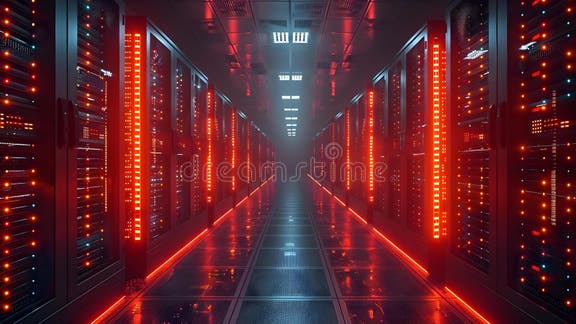 D Renderings of Server Racks in a Data Center for Hosting Services. Concept Data Center ...
