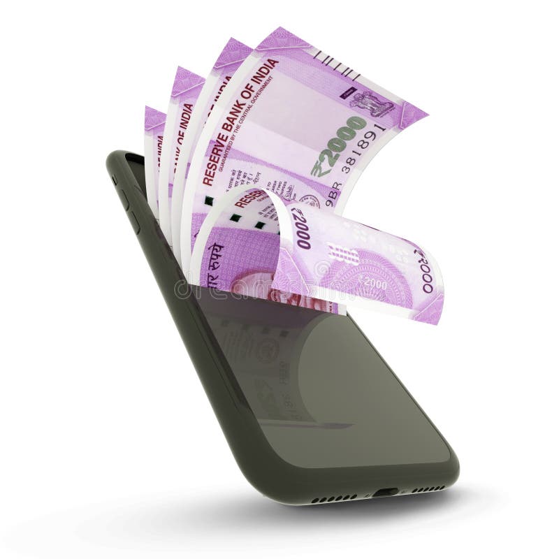 3D Rending of Indian Rupee Notes Inside a Mobile Phone Stock Photo ...