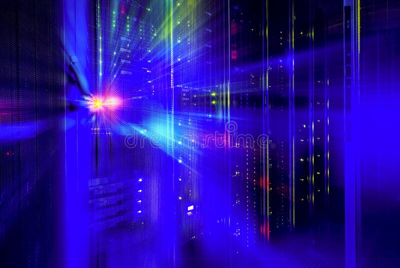 View of Mainframe Computer Center in Control Room in Dark Scene Stock ...