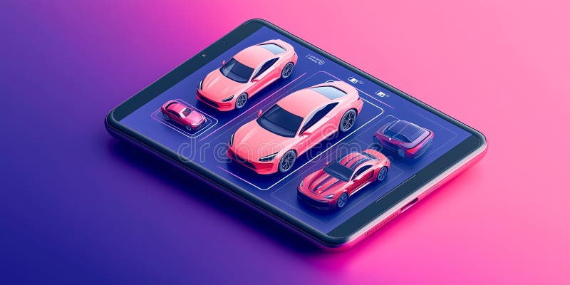 3D Rental App Interface Displaying Car Options with Visual Menus Stock ...