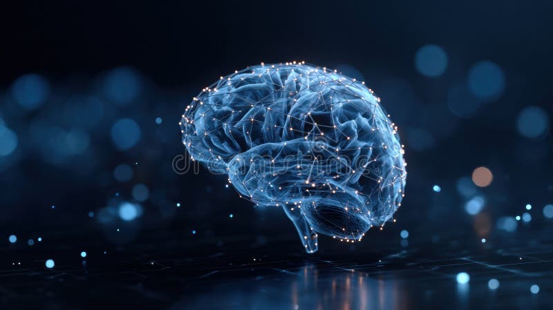 3D Representation of an AI Brain Showcasing Intricate Neural Network Structures and Digital Data ...